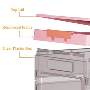 Wisdom Star 3 Pack Collapsible Storage Bins with Lids, Clear Plastic Foldable Storage Box, Stackable Storage Containers for Organizing, Pink