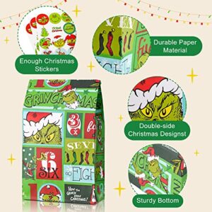 AnyDesign 48Pcs Christmas Treat Goodie Bag 6 Design Christmas Paper Gift Bag with 48Pcs Stickers Funny Cartoon Character Party Favor Bags Candy Bags for Snacks Cookie Wrapping Supplies