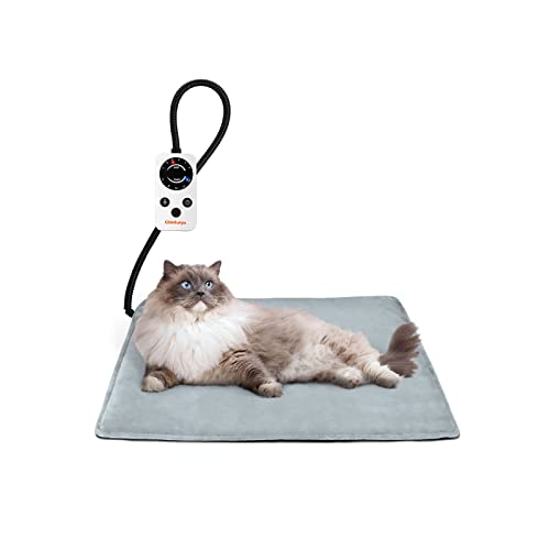 Comfurya Pet Heating Pad for Cats, Upgrading Electric Heating Mat for Indoor use, 6 Temperature Control Pet Warming Pad, 5 Timer Modes, Waterproof Pet Mat Bed with Chew Resistant Cord, 18"x 17"