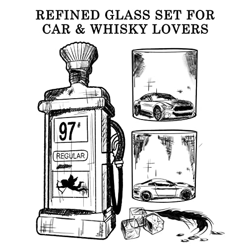 Novoto Whiskey Decanter Set with Glasses, 97's Gas Station & Car Limited Edition, Whiskey Gifts for Men, 850ml & 240ml Whiskey Set, Whiskey Decanter accessories, Wine Decanter Alcohol Gifts for Men