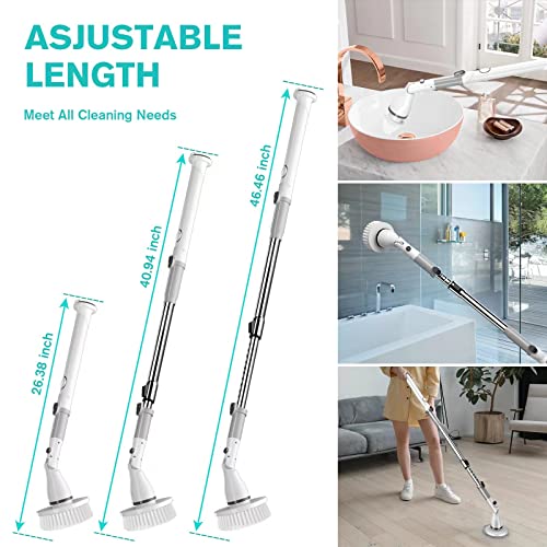 Electric Spin Scrubber, Cordless Electric Cleaning Brush with 5 Replaceable Brush Heads Adjustable Extension Handle, Power Shower Scrubber for Tub, Tile, Floor, Sink and Glass