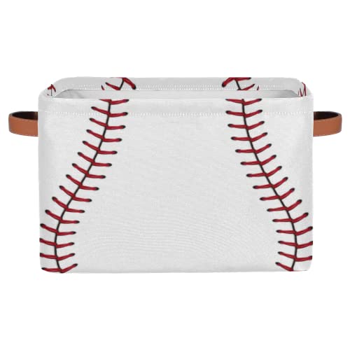 2Pack Sports Baseball Print Large Collapsible Storage Bins,Sports Basket Decorative Canvas Fabric Storage Boxes with Handles,Rectangular Shelves Baskets Box for Home Office Nursery Closet