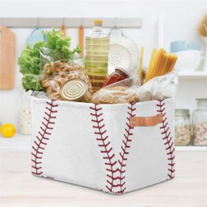 2Pack Sports Baseball Print Large Collapsible Storage Bins,Sports Basket Decorative Canvas Fabric Storage Boxes with Handles,Rectangular Shelves Baskets Box for Home Office Nursery Closet