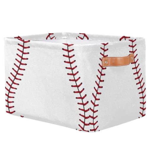 2Pack Sports Baseball Print Large Collapsible Storage Bins,Sports Basket Decorative Canvas Fabric Storage Boxes with Handles,Rectangular Shelves Baskets Box for Home Office Nursery Closet