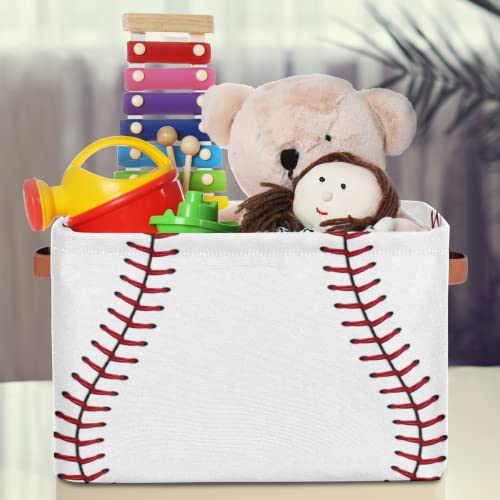 2Pack Sports Baseball Print Large Collapsible Storage Bins,Sports Basket Decorative Canvas Fabric Storage Boxes with Handles,Rectangular Shelves Baskets Box for Home Office Nursery Closet