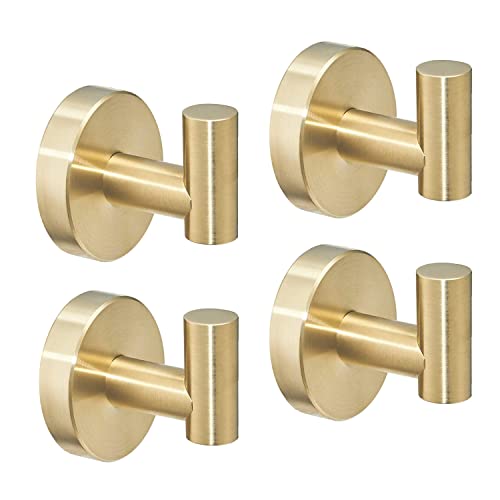 Beelee Gold Towel Hooks for Bathroom 4-Pack Wall Hooks Robe Hooks Brushed Gold Clothes Hooks in SUS 304 Stainless Steel ，BA19507BG-4