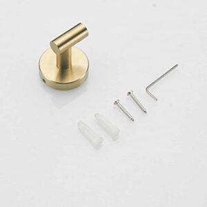 Beelee Gold Towel Hooks for Bathroom 4-Pack Wall Hooks Robe Hooks Brushed Gold Clothes Hooks in SUS 304 Stainless Steel ，BA19507BG-4