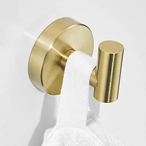 Beelee Gold Towel Hooks for Bathroom 4-Pack Wall Hooks Robe Hooks Brushed Gold Clothes Hooks in SUS 304 Stainless Steel ，BA19507BG-4