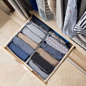 Fixwal 4pcs Wardrobe Clothes Organizer Foldable Jean Organizer for Drawer Washable Compartment Closet Organizers and Storage Bins for Clothes Jeans Pants Sweaters 5 Grids Gray