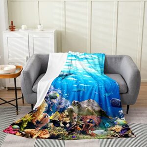 erosebridal sea turtle throw blanket all season,shark fleece blanket throw 50x60,ocean animals fishes fuzzy blanket sofa bed couch decor,tortoise coastal tropical fish fuzzy blanket lightweight