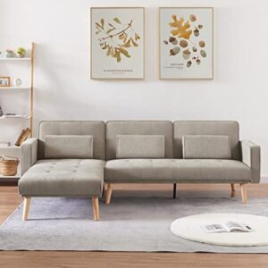 Melpomene Sectional Sofa Bed, Linen l Shaped Couch with Adjustable Back and Organizer,94.5" L Sofa Couch with 3 Pillows for Living Room and Small Space(Left+Light Brown)