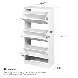 Hommoo Shoe Cabinet with 3 Flip Louvered Door Wood Shoe Rack with 3 Adjustable Shelf Modern White Shoe Storage Cabinet for Entryway Hallway