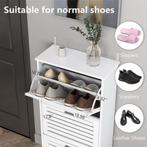 Hommoo Shoe Cabinet with 3 Flip Louvered Door Wood Shoe Rack with 3 Adjustable Shelf Modern White Shoe Storage Cabinet for Entryway Hallway