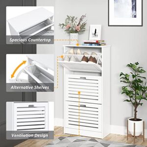 Hommoo Shoe Cabinet with 3 Flip Louvered Door Wood Shoe Rack with 3 Adjustable Shelf Modern White Shoe Storage Cabinet for Entryway Hallway