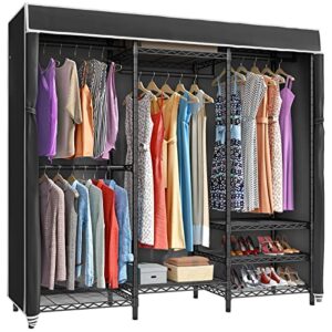 vipek v5c heavy duty covered clothes rack portable bedroom armoires rack, black metal clothing rack with black cover, adjustable custom freestanding closet wardrobe, max load 800lbs