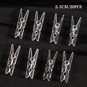 20/50/100 pcs plastic clothes pegs, wind-proof photo clip, mini clear plastic clothespins, photo hanging clamp, laundry home supplies(2.5cm 20pcs)