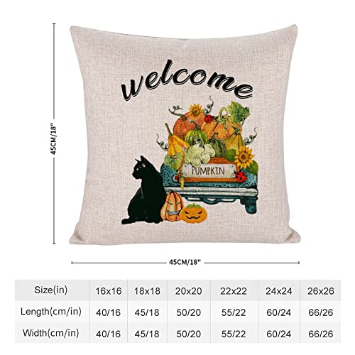 Halloween Pumpkins Gnomes Truck Throw Pillows for Couch Autumn Gnomes Farmhouse Standard Size Burlap Pillow Shams for Couch Sofa Home Decoration Zippered Retirement Gifts 18x18