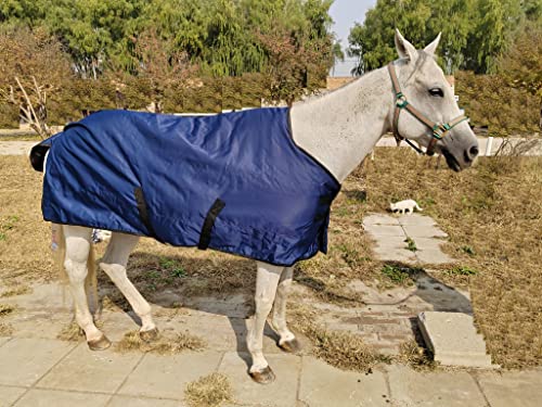 Ankaier 1800 Denier Waterproof and Windproof Winter Turnout Horse Blanket, High-Grade Thermal Insulation Polyfill (250 Grams) Materials, Medium-Weight, Ripstop, Navy Color- 69" inches (Black Edge)