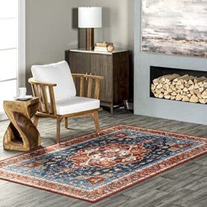 nuloom hera medallion stain-resistant machine washable area rug, 5x8, blue