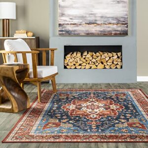 nuLOOM Hera Medallion Stain-Resistant Machine Washable Area Rug, 5x8, Blue