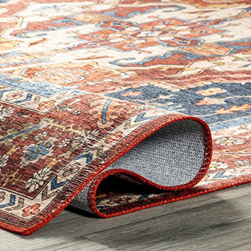 nuLOOM Hera Medallion Stain-Resistant Machine Washable Area Rug, 5x8, Blue