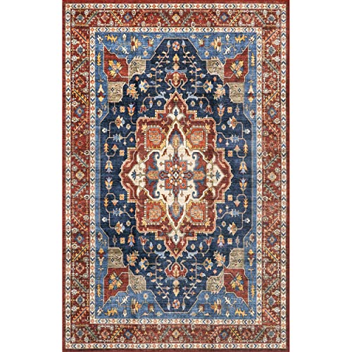 nuLOOM Hera Medallion Stain-Resistant Machine Washable Area Rug, 5x8, Blue