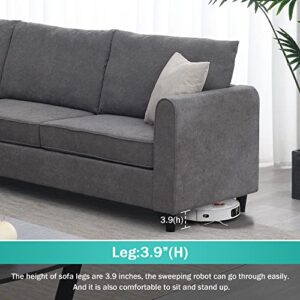 Evedy 91'' L-Shaped Couch for Home Use Fabric,3 Pillows Included, Grey Big Sectional Sofa