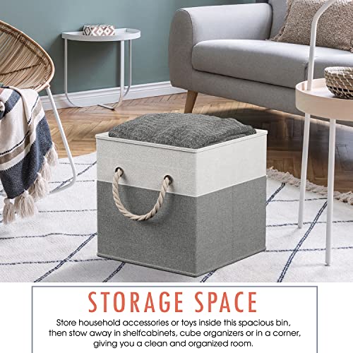 Ornavo Home Foldable Collapsible Storage Box Bins Linen Fabric Shelf Basket Cube Organizer with Rope Handles - Set of 6-13 x 13 x 13 - White/Gray