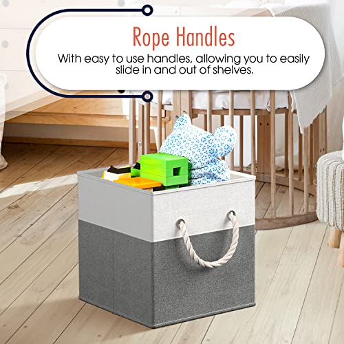 Ornavo Home Foldable Collapsible Storage Box Bins Linen Fabric Shelf Basket Cube Organizer with Rope Handles - Set of 6-13 x 13 x 13 - White/Gray