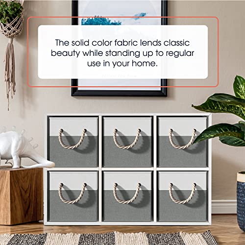 Ornavo Home Foldable Collapsible Storage Box Bins Linen Fabric Shelf Basket Cube Organizer with Rope Handles - Set of 6-13 x 13 x 13 - White/Gray