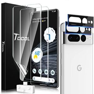 tocol 2+2 pack for google pixel 7 pro screen protector -2 pack screen protector (tpu) & 2 pack glass camera lens protector, soft tpu screen protector for pixel 7 pro, self-healing, [alignment kit]