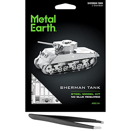 Metal Earth Sherman Tank 3D Metal Model Kit Bundle with Tweezers Fascinations