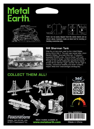 Metal Earth Sherman Tank 3D Metal Model Kit Bundle with Tweezers Fascinations