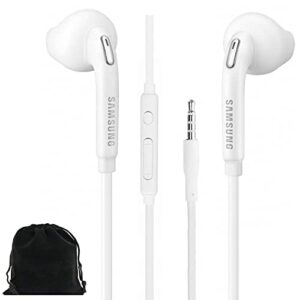 samsung samung wired earbuds original 3.5mm in-ear headphones galaxy s10, s10 plus, s10e plus, note 10, a71, a31 - microphone & volume remote - includes black velvet carrying pouch - white