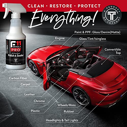 TopCoat F11PRO Starter Kit - F11PRO Kit with 16-Ounce Spray, 2-Ounce Travel Bottle, and 2 Microfiber Towels - Advanced Water-Based Alternative to Ceramic Coating - Scratch Remover - Car Wax Polish