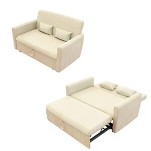 NOSGA Sofa Bed, Velvet Sleeper Sofa Bed Pull Out Sofa Bed Pull Out Sofa Sleeper Convertible with 2 Pillows Adjustable Backrest 55" Modern Adjustable Pull Out Bed Lounge Chaise, Beige