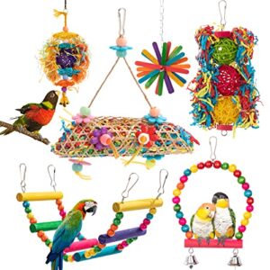 afuower 6 pcs bird shredding toys for parakeet chewing toy, bird cage swing toys, climbing ladder hanging cage foraging shredder bird toy for small bird cockatiel, mynah, love birds, finches