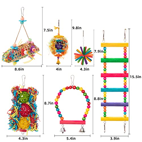 AFUOWER 6 PCS Bird Shredding Toys for Parakeet Chewing Toy, Bird Cage Swing Toys, Climbing Ladder Hanging Cage Foraging Shredder Bird Toy for Small Bird Cockatiel, Mynah, Love Birds, Finches