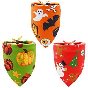 3 pack halloween thanksgiving christmas dog bandana christmas triangle bibs dog scarfs soft comfortable washable with charming patterns