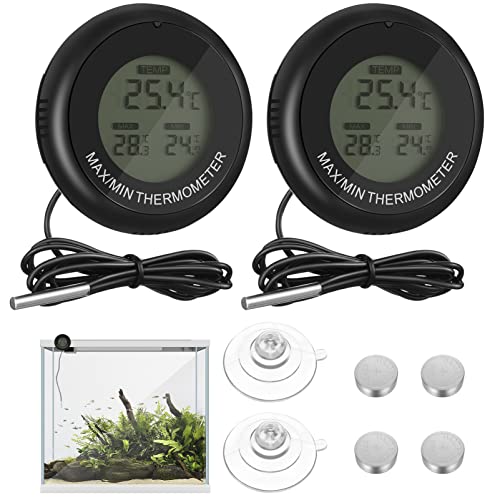 Aquarium Digital Thermometer, 2pcs LCD Display for Fish Tank, High Accurate Aquarium/Pond/Reptile Turtles Habitats