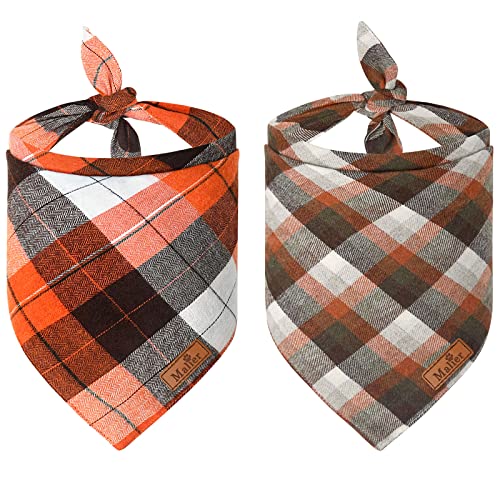 Malier 2 Pack Fall Dog Bandana Halloween Thanksgiving Plaid Dog Bandana, Holiday Pet Reversible Scareves Bibs Accessories Costumes for Small Medium Large Dogs and Cats