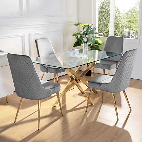 Comfy to go Dining Chairs, Velvet Dining Chairs Set of 4, Mid Century Modern Dining Room Chairs with High Back and Gold Legs(Gray) Chairs Only