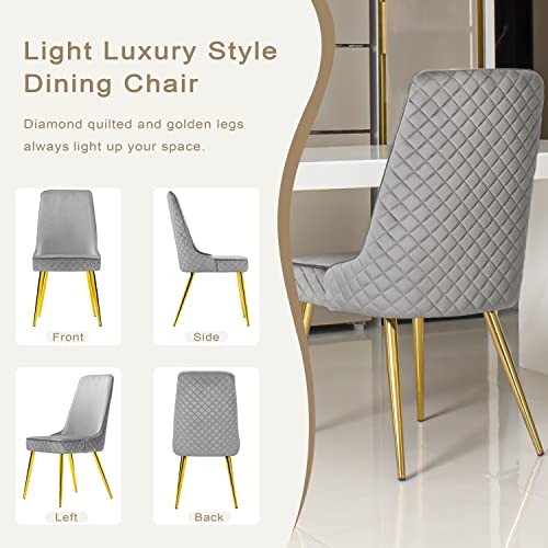 Comfy to go Dining Chairs, Velvet Dining Chairs Set of 4, Mid Century Modern Dining Room Chairs with High Back and Gold Legs(Gray) Chairs Only