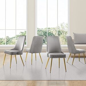 Comfy to go Dining Chairs, Velvet Dining Chairs Set of 4, Mid Century Modern Dining Room Chairs with High Back and Gold Legs(Gray) Chairs Only