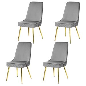 Comfy to go Dining Chairs, Velvet Dining Chairs Set of 4, Mid Century Modern Dining Room Chairs with High Back and Gold Legs(Gray) Chairs Only