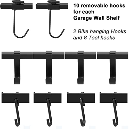 lesolar Garage Wall Shelves 2 Pack 14.2"x31.5" Garage Shelving Wall Mount for Storage Rack Garage Wall Organizer Floating Shelves Includes 4 Bike and 16 Tool Hooks 500lbs Capacity