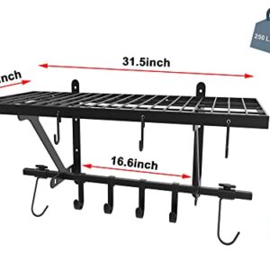 lesolar Garage Wall Shelves 2 Pack 14.2"x31.5" Garage Shelving Wall Mount for Storage Rack Garage Wall Organizer Floating Shelves Includes 4 Bike and 16 Tool Hooks 500lbs Capacity