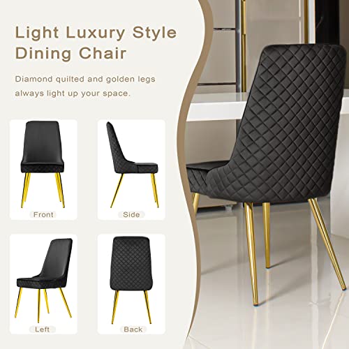 Comfy to go Dining Chairs, Velvet Dining Chairs Set of 4, Mid Century Modern Dining Room Chairs with High Back and Gold Legs(Black) Chairs Only