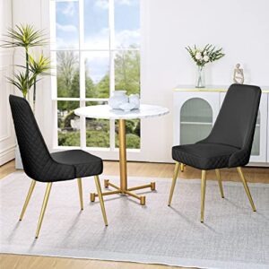 Comfy to go Dining Chairs, Velvet Dining Chairs Set of 4, Mid Century Modern Dining Room Chairs with High Back and Gold Legs(Black) Chairs Only