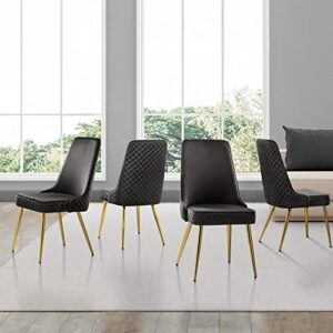 Comfy to go Dining Chairs, Velvet Dining Chairs Set of 4, Mid Century Modern Dining Room Chairs with High Back and Gold Legs(Black) Chairs Only